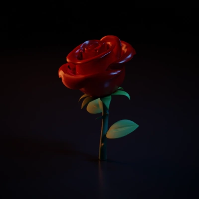 AI Red rose with green leaves. 3D 模型 | lg 创建的逼真 Red rose with green ...