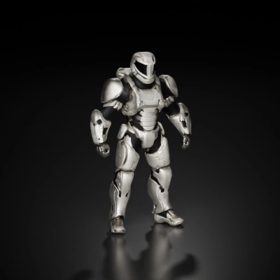 AI Battle-ready armored exosuit with helmet, detailed plating. 3D ...