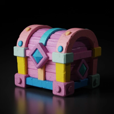 AI A cartoon treasure chest with blue gems. sharp edges, smooth edges ...