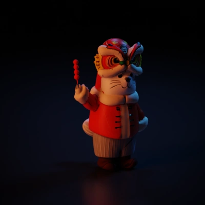 AI A cheerful beaver in festive red attire with gold accents and a ...