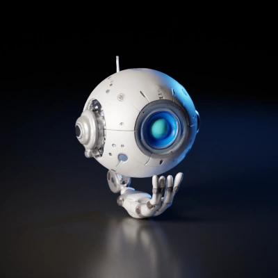 AI Small robot with one eye, floating, futuristic mechanical arm with 3 ...