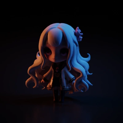 AI Chibi-style character with long wavy white hair. 3D Models ...