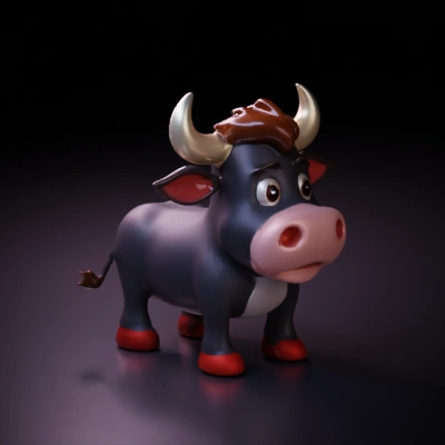 AI Cartoon bull character with large eyes, horns. 3D Models | Realistic ...
