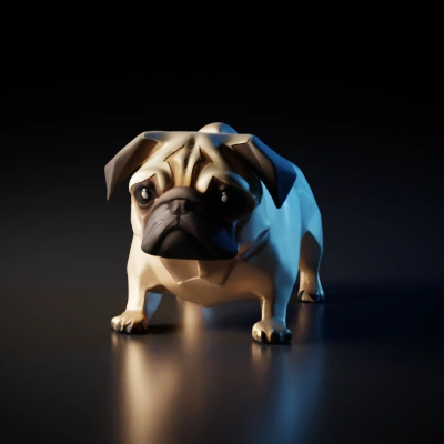 AI Polygonal pug dog sculpture, geometric design. 3D Models | Realistic ...