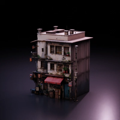 AI A two-story old building. 3D 模型 | edwin Serem 创建的逼真 A two-story old ...