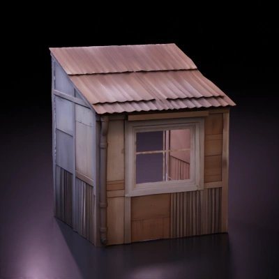 AI A small wooden shack with slanted roof. 3Dモデル | 김 동영が作成したリアルなA small wooden shack with ...