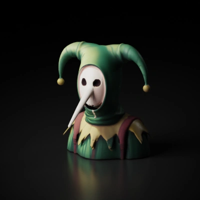 AI Jester masquerade character with long nose mask, symmetrical model ...