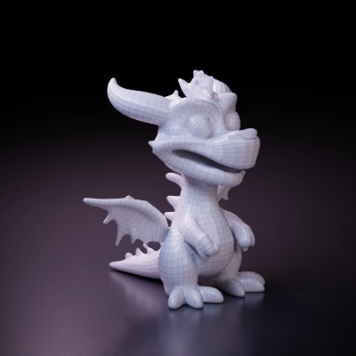 AI Friendly cartoon dragon, standing, smiling. symmetric geometry ...