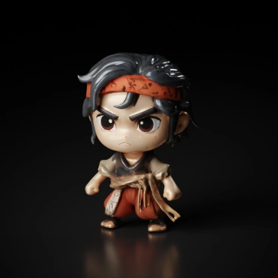 AI Chibi-style warrior character with fierce expression. 3D Models ...