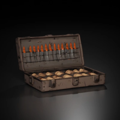 AI Bullet case with various sized bullets stored in compartments. 3D ...