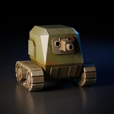 AI small tracked military vehicle. Old military green painted metal ...