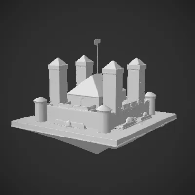 AI Medieval castle model with towers and walls. symmetric geometry ...