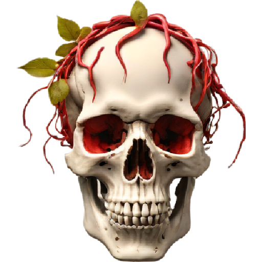 Human skull adorned with vines and leaves. 3D Model | Hyper3D
