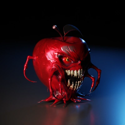 AI Demonic apple with sharp teeth and glowing eyes. 3D Models ...