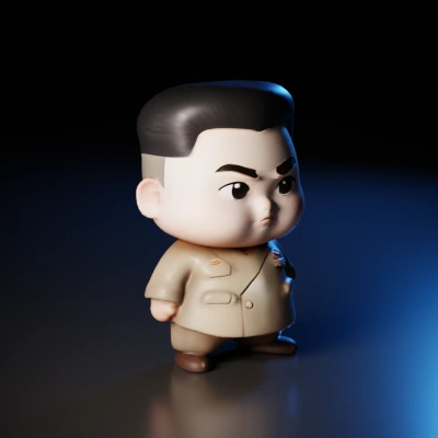 AI Chibi-style figure, short stature, serious expression, military ...