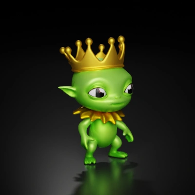 AI Alien king character, small stature, wearing royal crown, 5 fingers ...