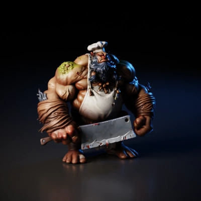 AI Muscular fantasy chef with cleaver. 3D Models | Realistic Muscular ...