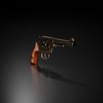 AI Revolver with wooden handle, metal barrel, and spinning cylinder. 3D ...
