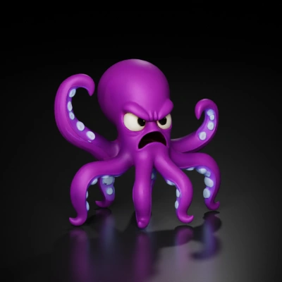 AI cartoon angry purple octopus. design a 3d-rendered, pixar-style ...