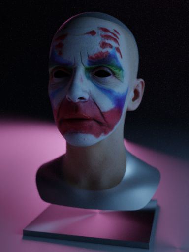 AI face, round, gentle, wrinkles, squinting eyes, low bridge of nose ...