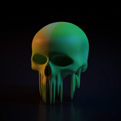 AI A human skull with empty eye socket and a jawline. In green color 3D ...