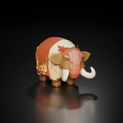 AI Fluffy mammoth with tusks and carrying gear. hand-painted, pastel ...