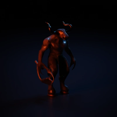AI Minotaur-like mythical creature, humanoid body with bull head. 3D ...