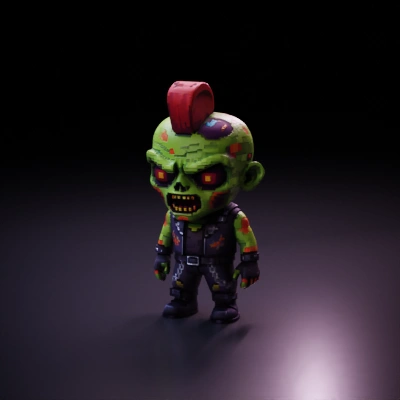 AI Green punk zombie with mohawk. 3D 模型 | Zacari Huriath 创建的逼真 Green ...