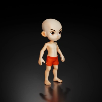 AI Bald cartoon-styled boy character, big eyes. 3D-модели ...