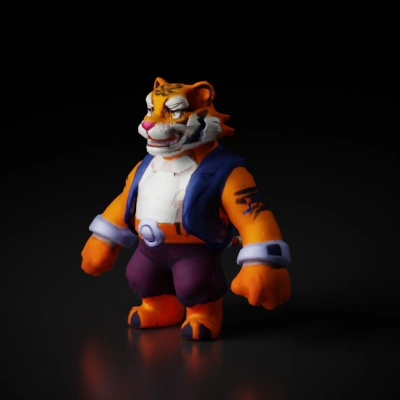 AI Muscular anthropomorphic tiger, battle-ready outfit, game character ...