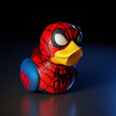 AI Rubber duck dressed like Spiderman from the Marvel universe. 3D ...