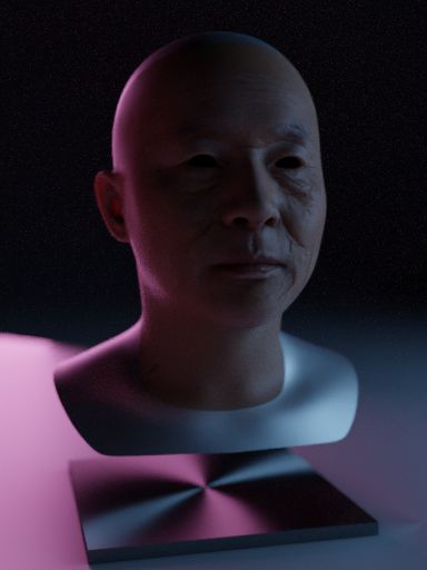 AI face, round, gentle, wrinkles, squinting eyes, low bridge of nose ...